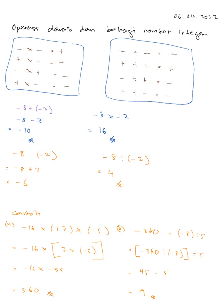 Pendaraban Dan Pembahagian Nombor Integer. | PDF