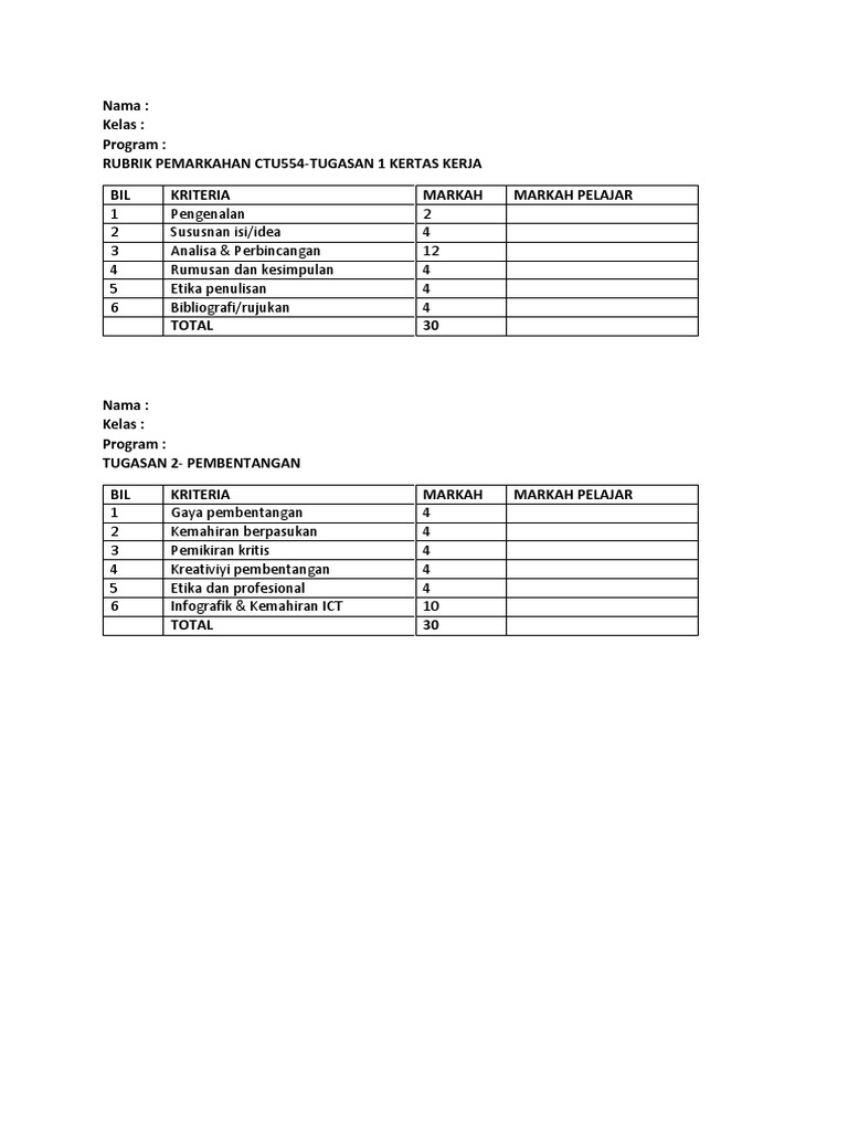 Rubrik Pemarkahan Ctu554 | PDF | Karier & Perkembangan | Seni Rubrik Pemarkahan Ctu554 | PDF | Karier & Perkembangan | Seni