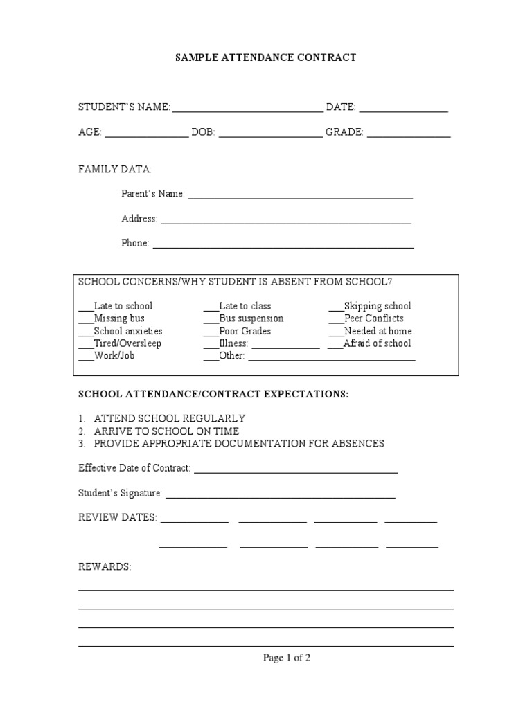 Sample Attendance Contract 08092018 | PDF | Social Institutions