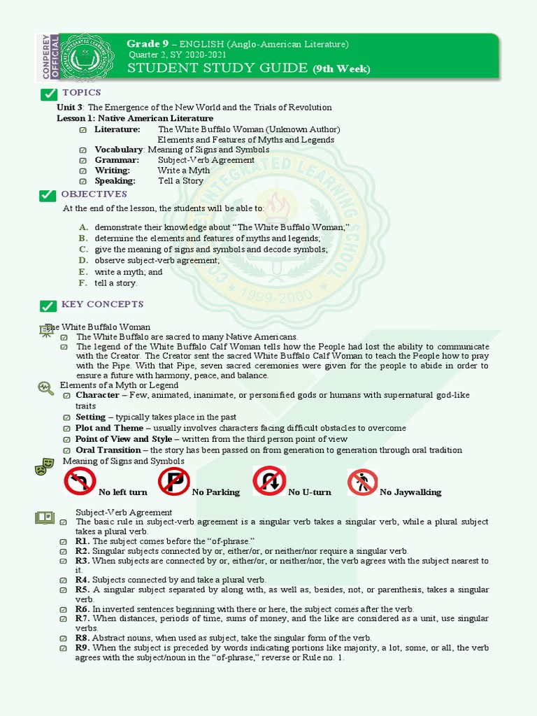 Grade 9 Study Guide: Myths & Grammar | PDF | Verb | Grammatical Number