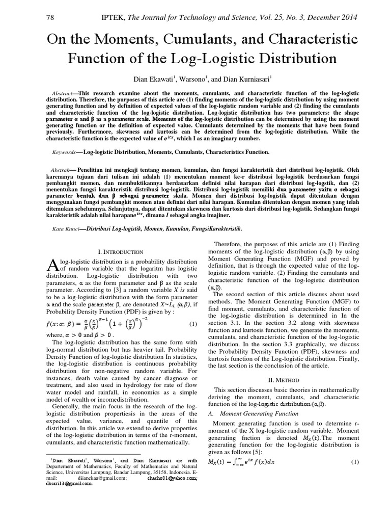 23 On The Moments, Cumulants, and Characteristic Function of The Log ... 23 On The Moments, Cumulants, and Characteristic Function of The Log ...