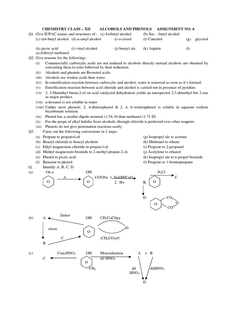 CBSE Class 12 Chemistry Worksheet | PDF | Ester | Acid