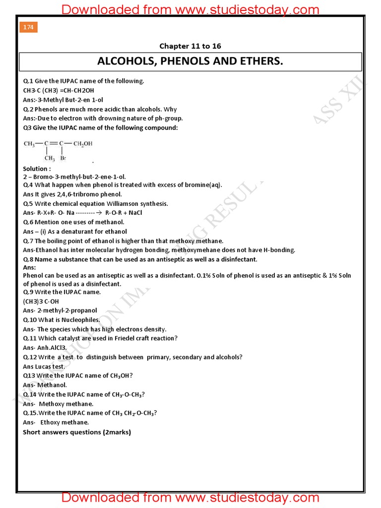 CBSE Class 12 Chemistry Alcohols Phenole and Ethers | PDF | Amine ...