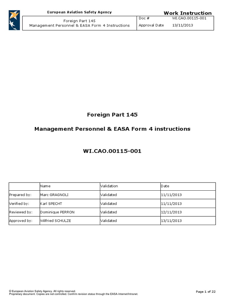 A4. WI - Cao.00115 Foreign Part 145 Approvals - EASA Form 4 Instruction ...
