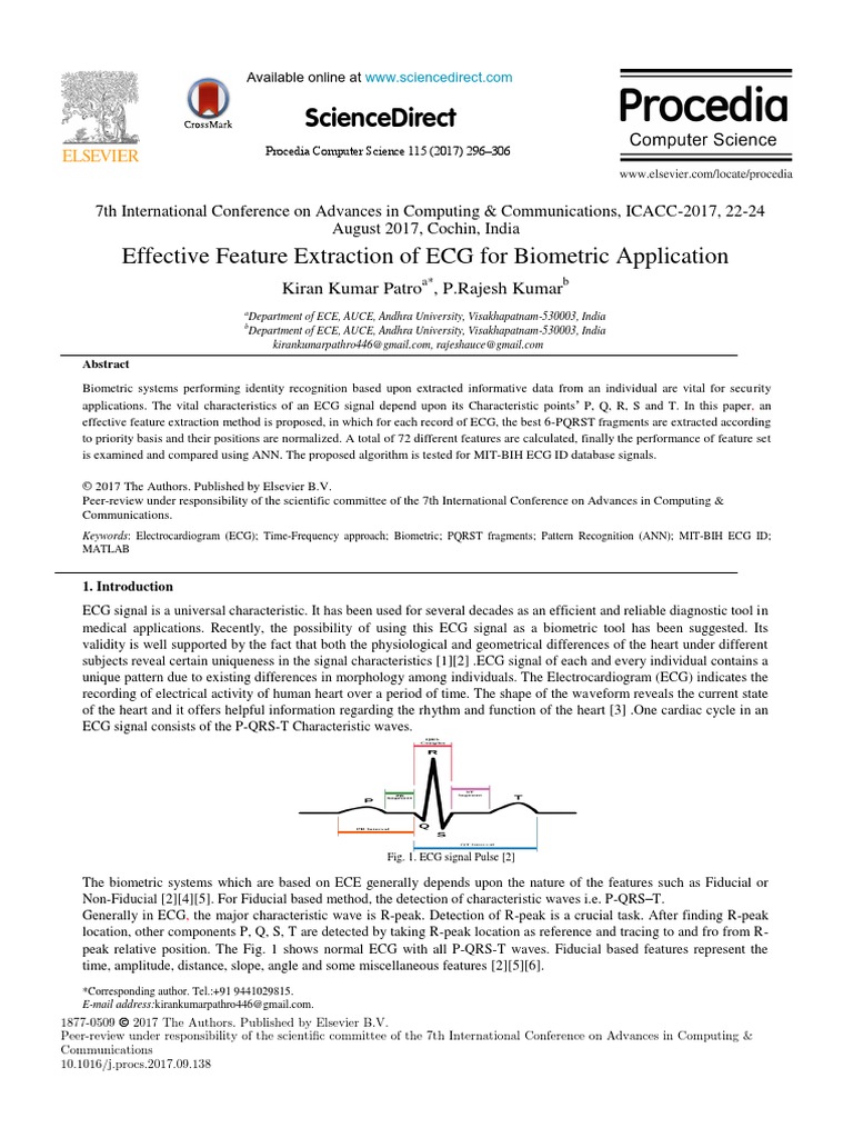 Effective Feature Extraction of ECG For Biometric Application | PDF ...