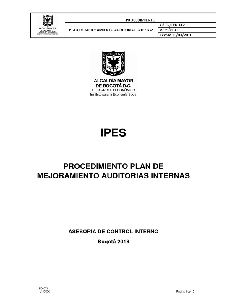 PR 142 Plan de Mejoramiento Auditorias Internas PDF | PDF | Auditoría ...