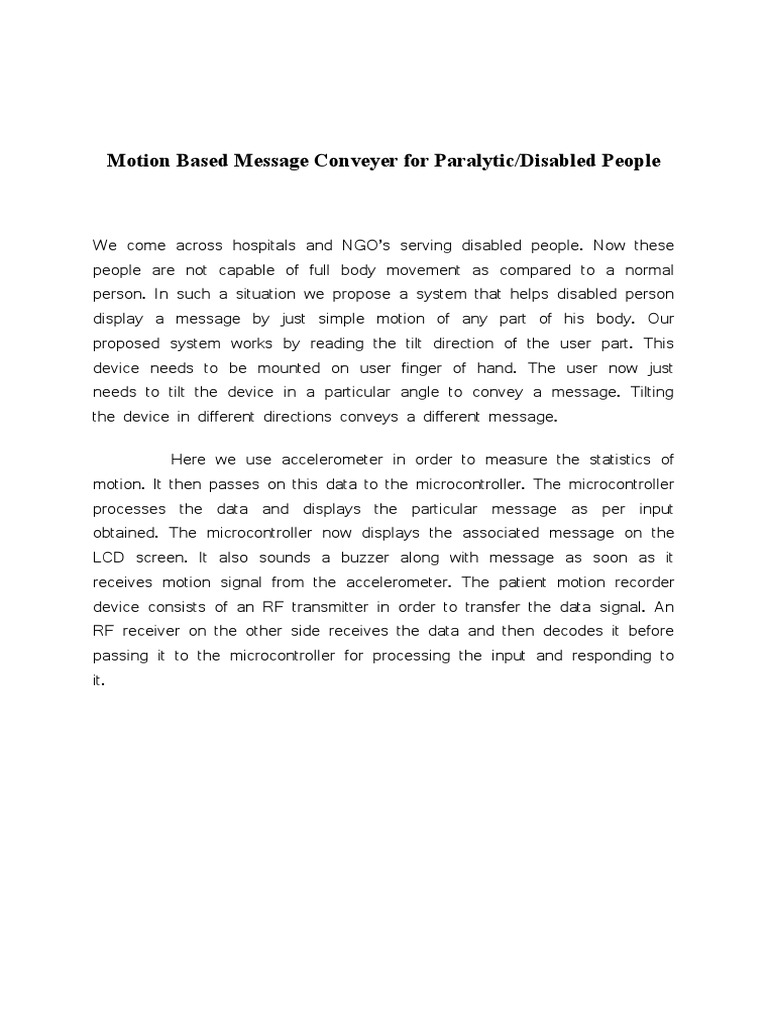 Motion Based Message Conveyer For Paralytic/Disabled People | PDF
