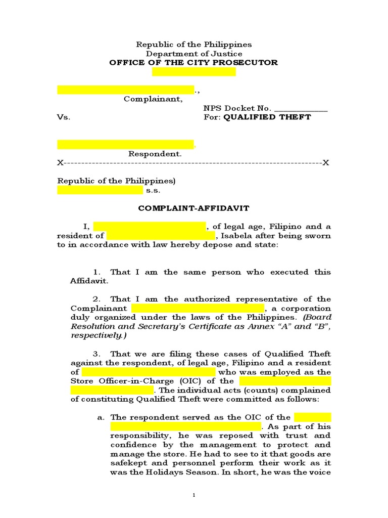 Complaint For Qualified Theft | PDF | Foods