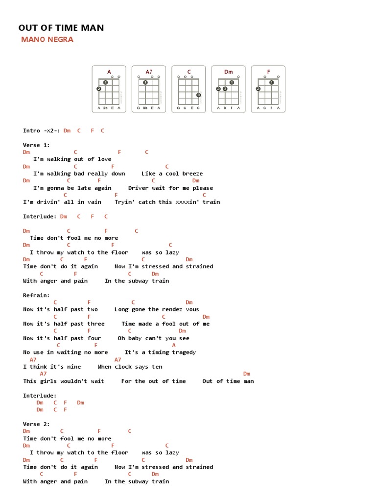 Ukulele Tabs - Out of Time Man Mano Negra | PDF