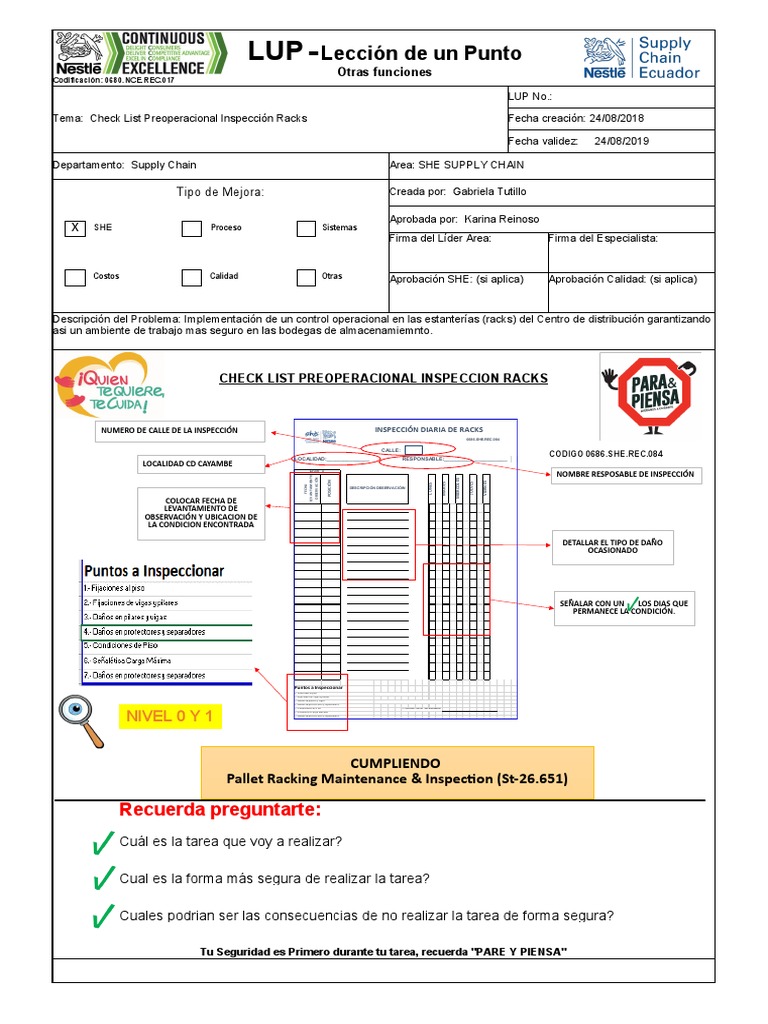 Lup Check List Inspección Racks CD Cyb | PDF