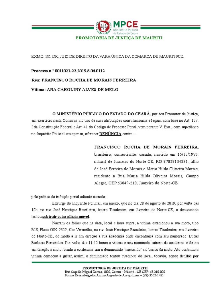 MODELO DENÚNCIA - furto | PDF | Roubo | Promotor