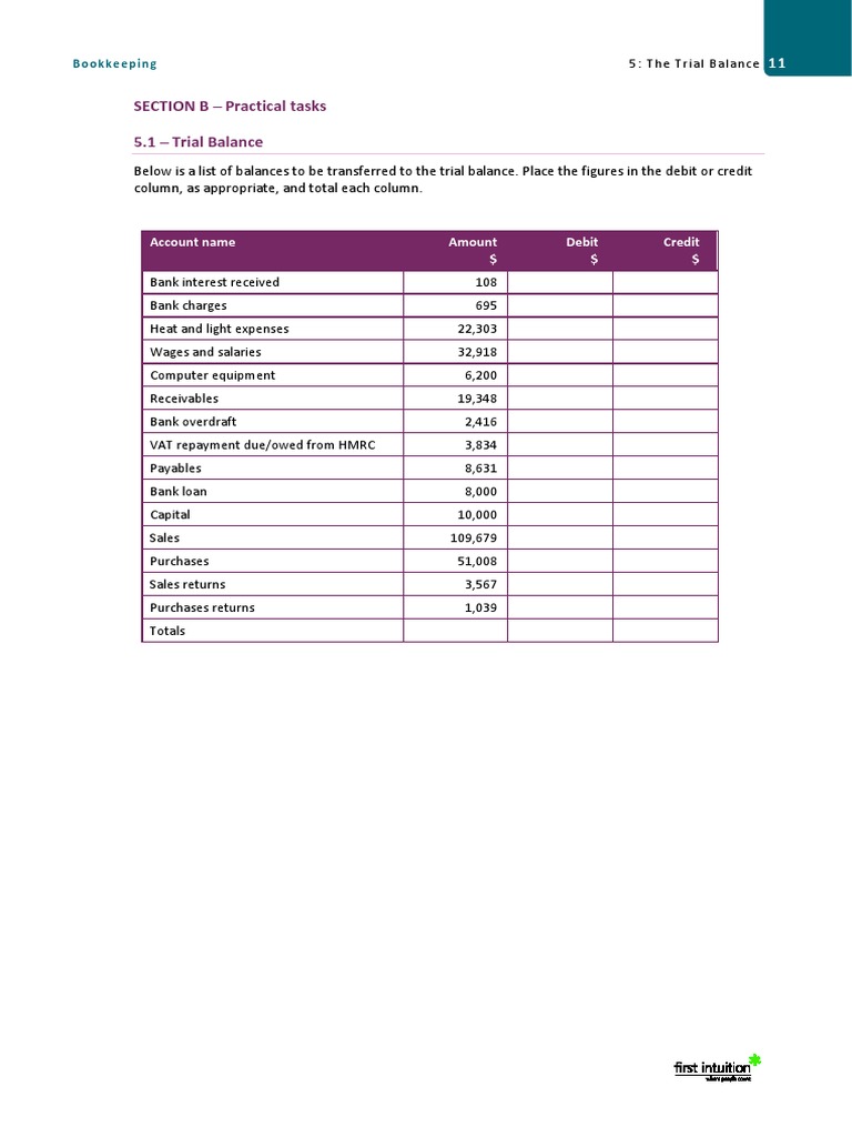 Trial Balance Practical Exercise Guide | PDF