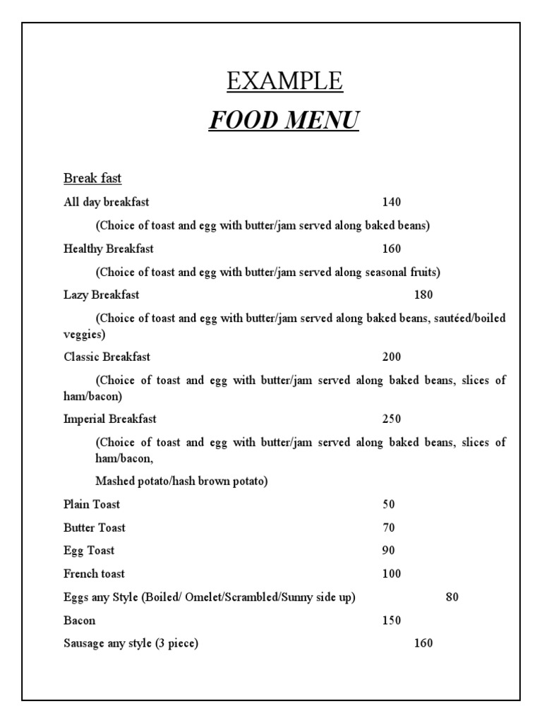 Restaurant Menu Draft | PDF | Foods | Cooking