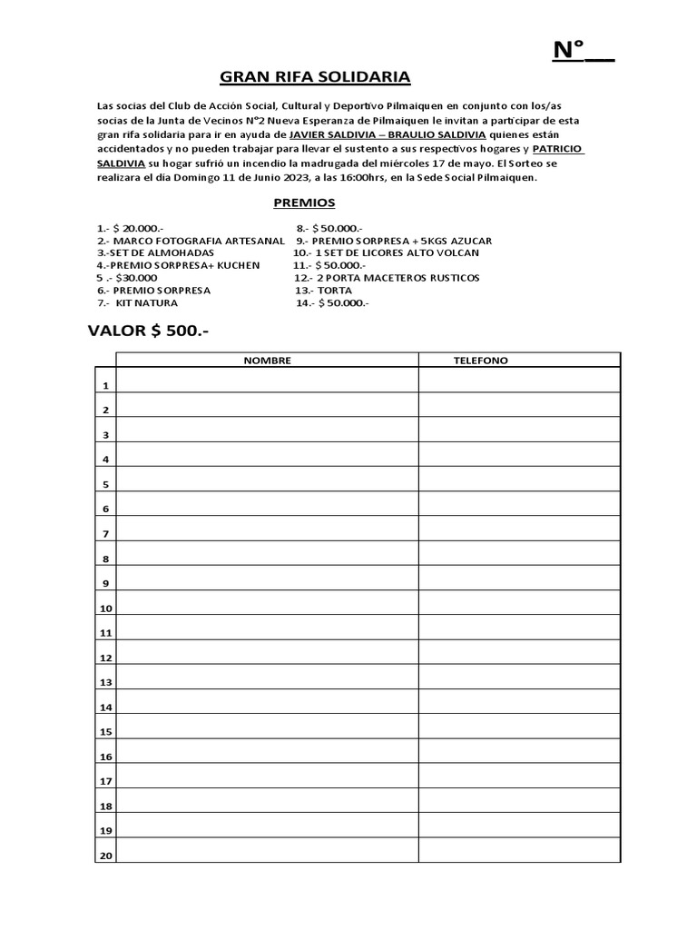 Gran Rifa Solidaria Ignacia | PDF