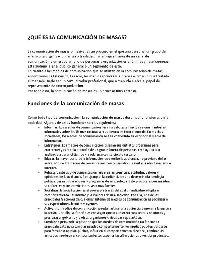 Qué Es La Comunicación de Masas | PDF | Medios de comunicación en masa | Comunicación