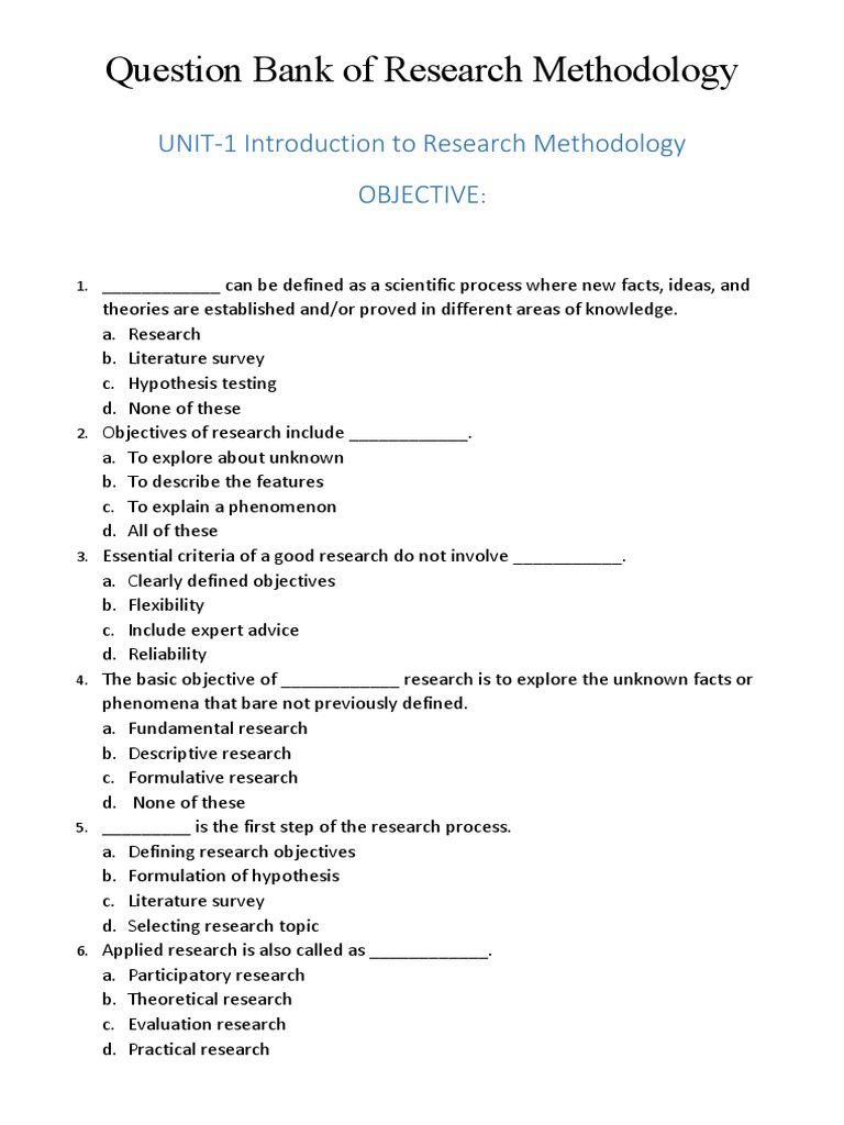Question Bank of Research Methodology by Anil Sir | Download Free PDF | Statistical Hypothesis ...