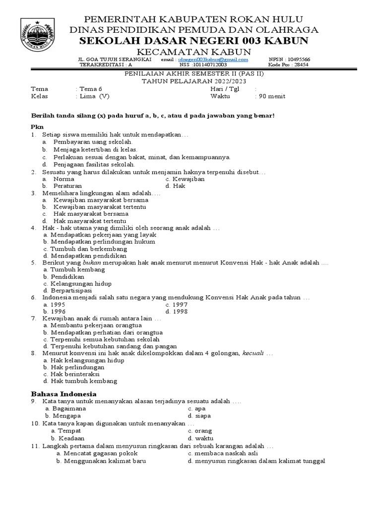 Soal Semester II Tp. 20222023 | PDF