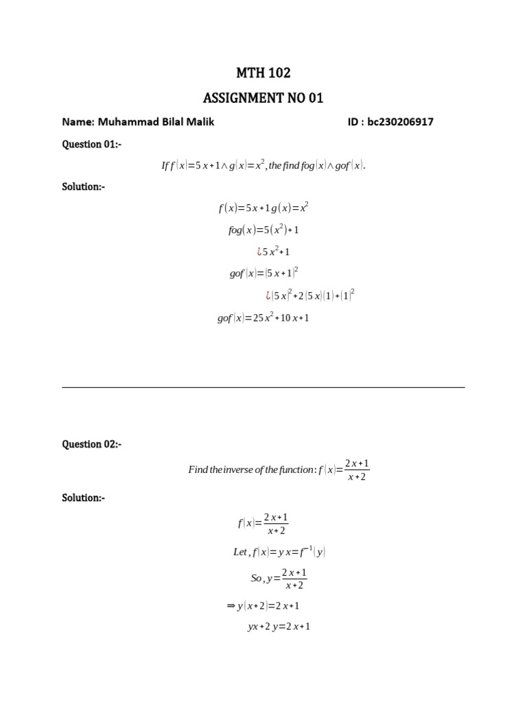 Spring 2023 - MTH102 - 1 - BC230206917 | PDF