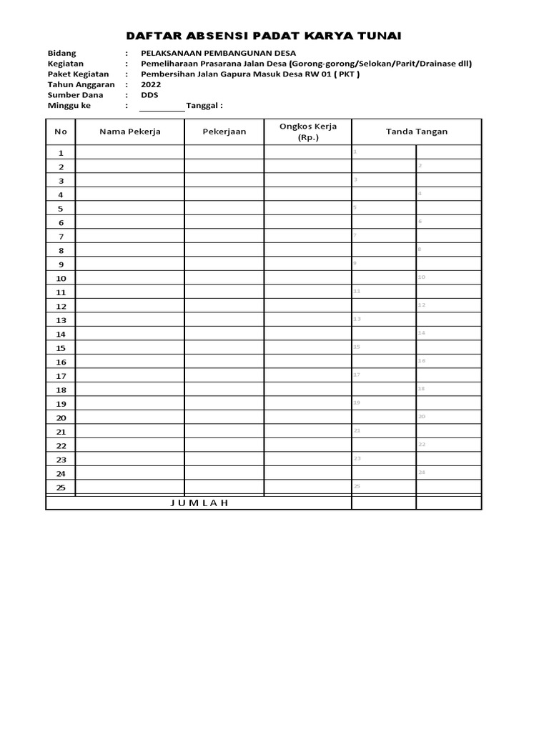 Daftar Absen Pekerja Proyek Desa | PDF