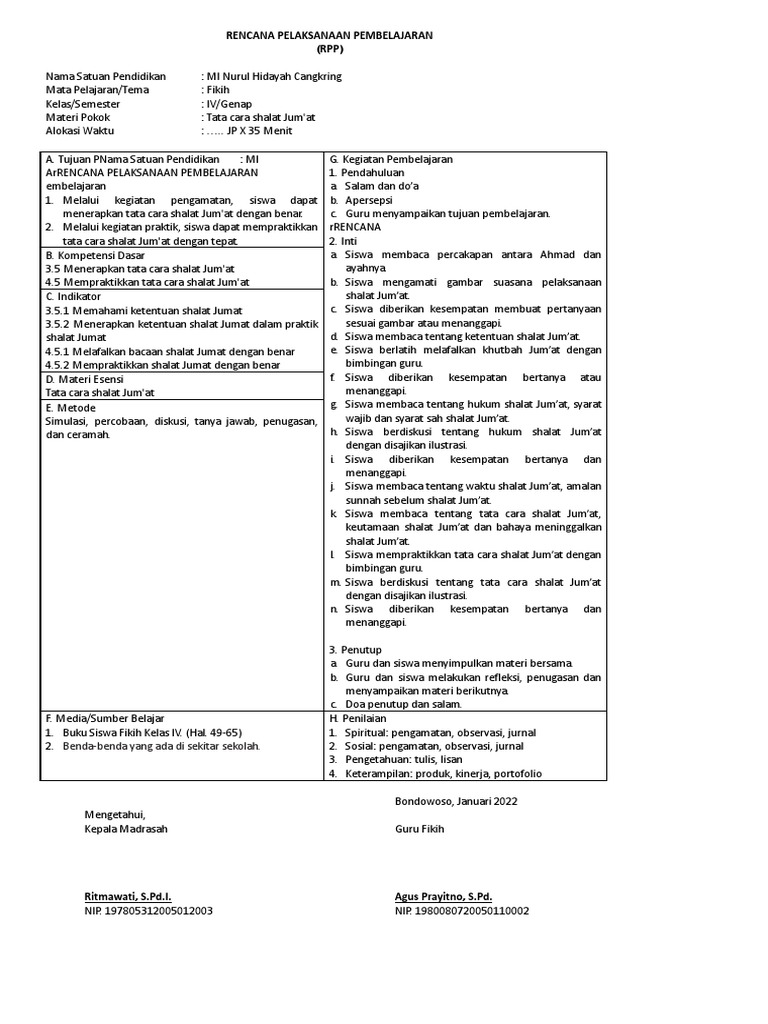RPP Fikih Kls 4 Semester 2 | PDF | Karier & Perkembangan