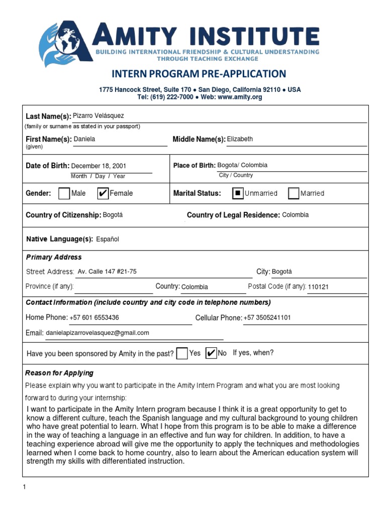 Amity Intern Pre Application | PDF | Schools | Academic Degree