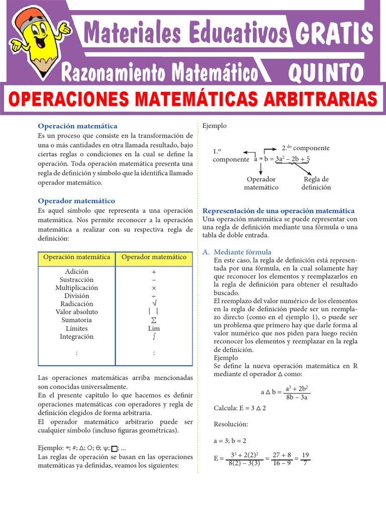 Operaciones Matemáticas Arbitrarias para Quinto Grado de Secundaria | PDF | Integral | Matemáticas
