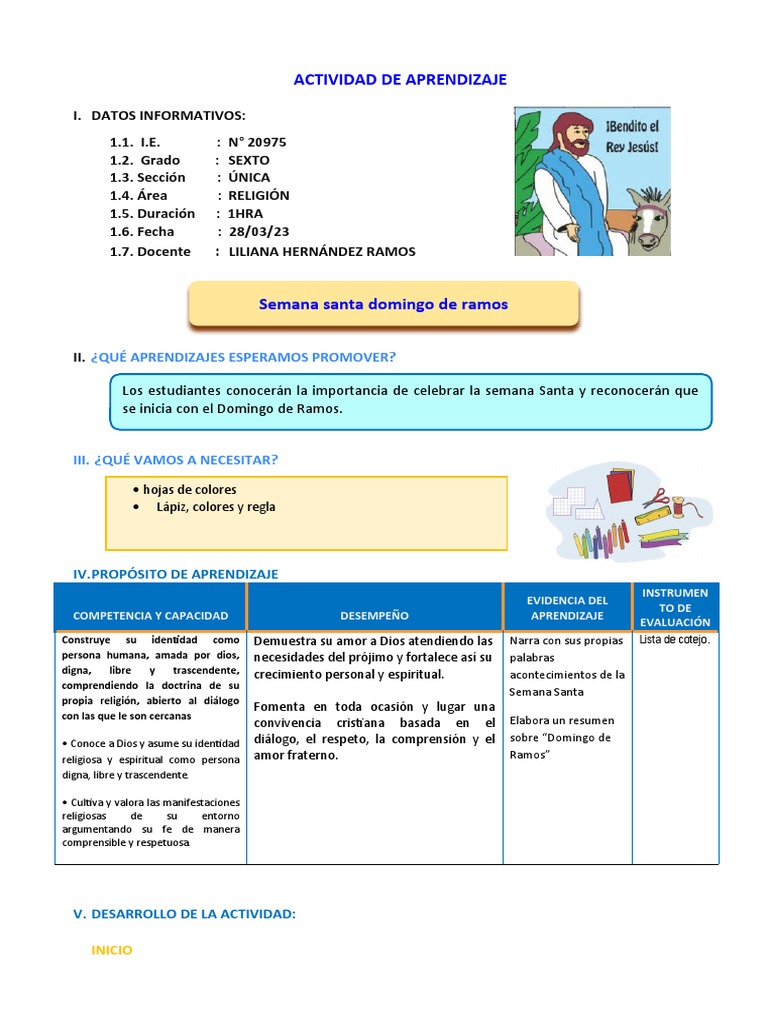 D2 A2 SESION REL. Semana Santa Domingo de Ramos | PDF | Jesús