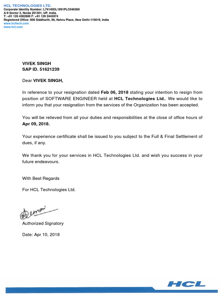 Relieving Letter | PDF