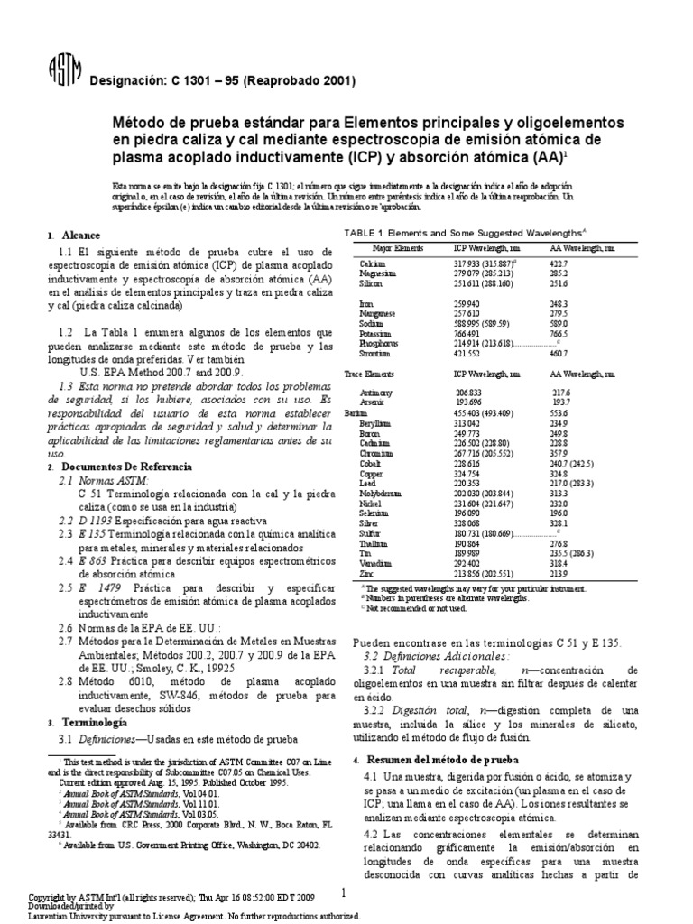 Astm c1301 Español | PDF | Espectrómetro | Reactivo