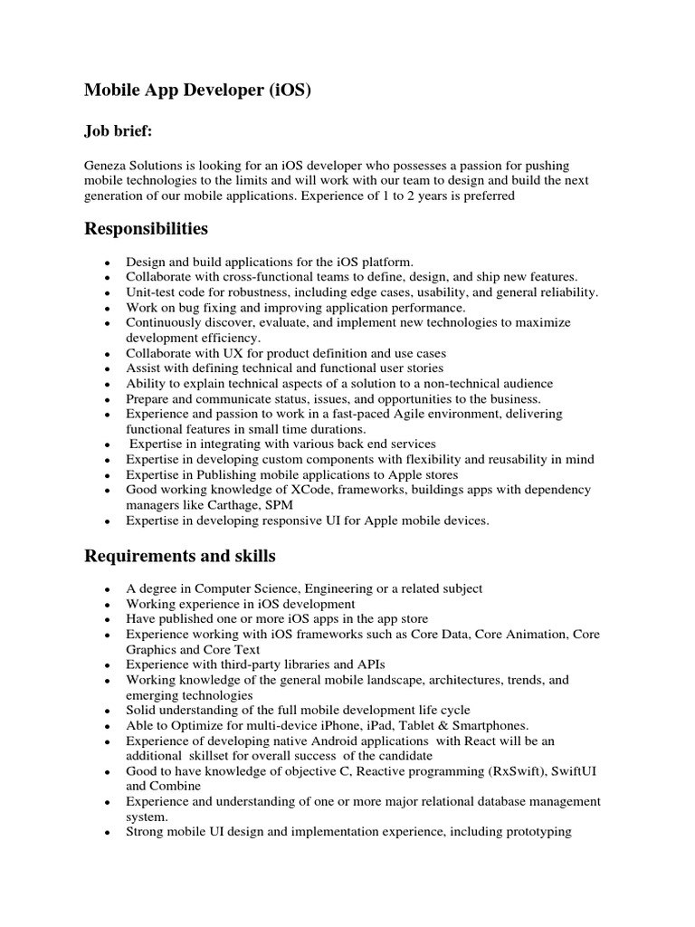 Mobile App Developer | Download Free PDF | Ios | Mobile App Mobile App Developer | Download Free PDF | Ios | Mobile App