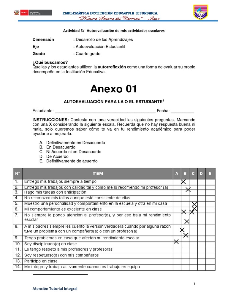 ACTIVIDAD 05-Autoevaluación de Mis Actividades Escolares | PDF
