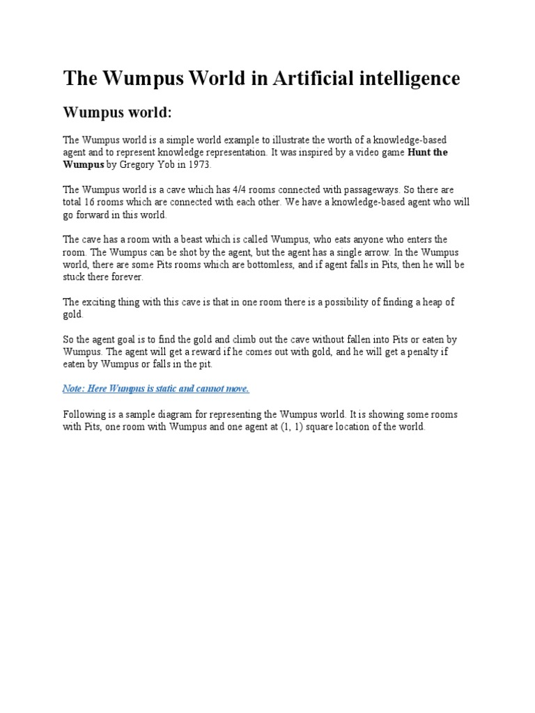 The Wumpus World in Artificial Intelligence | PDF | Cognitive Science ...