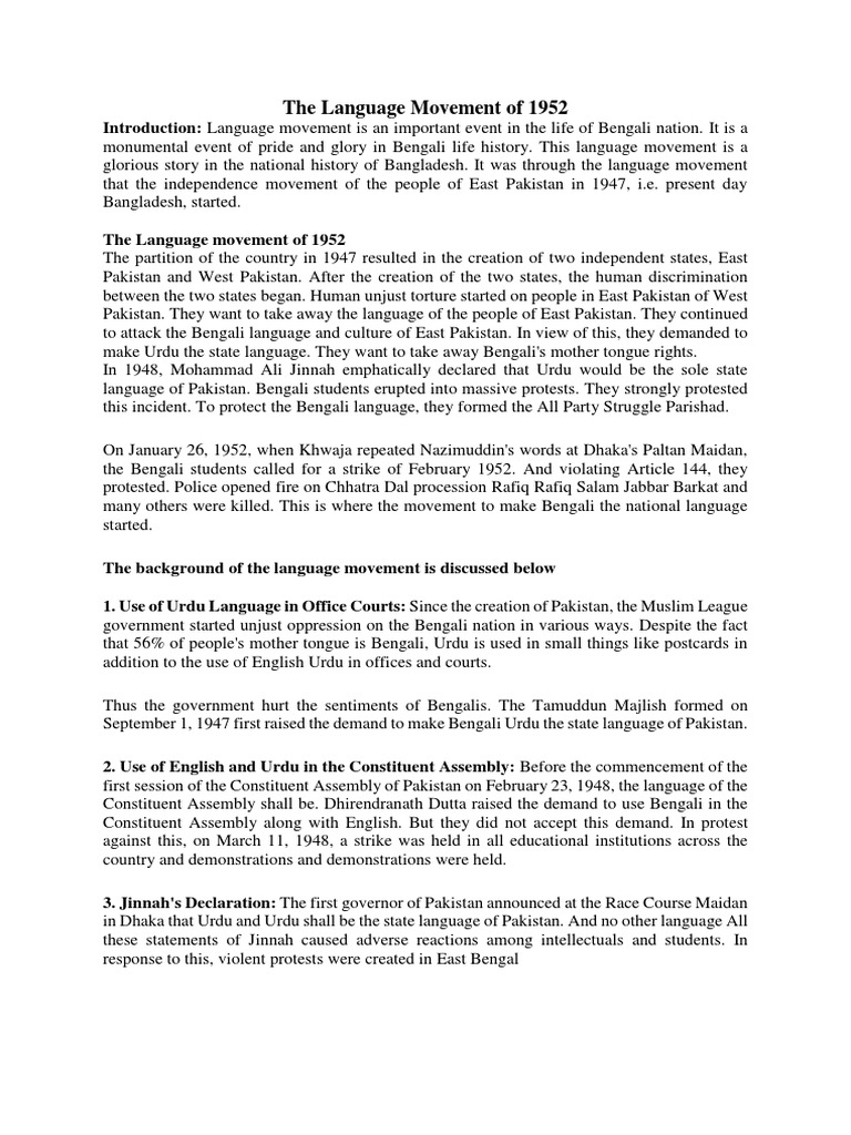 The Language Movement of 1952 | PDF | Bangladesh | Bengal