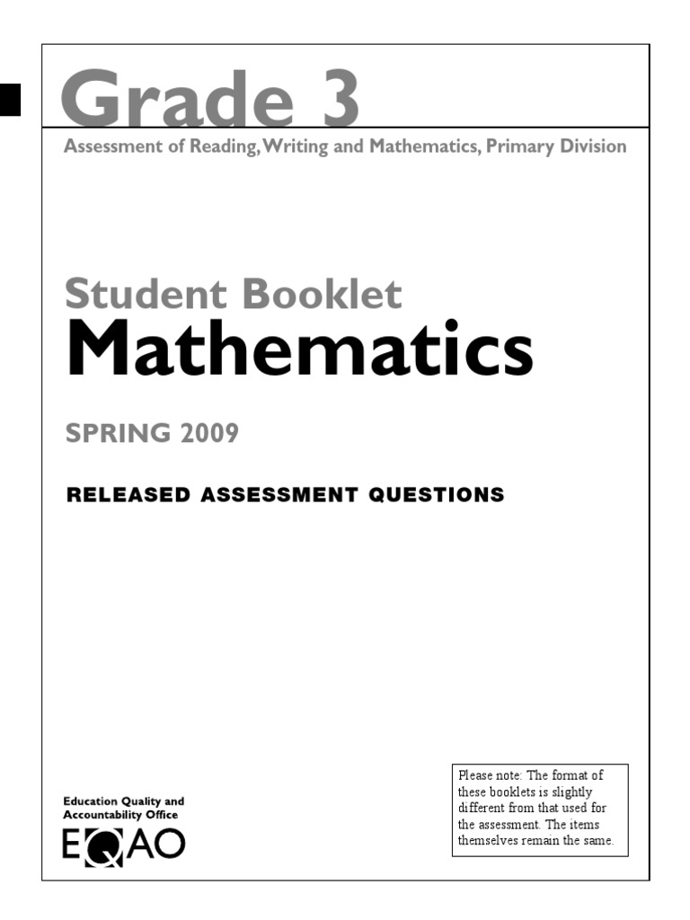 Grade 3 Mathematics Assessment 2009 | PDF | Area | Symmetry