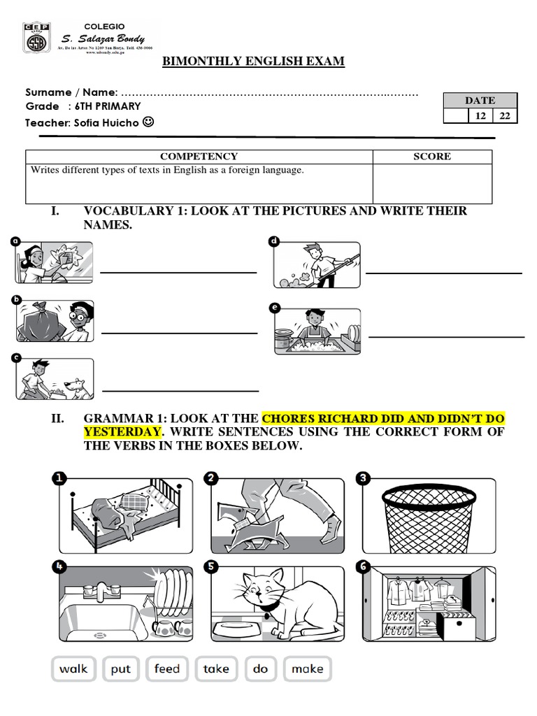 Bimonthly English Exam For 6th Grade Pdf Sports Recreation