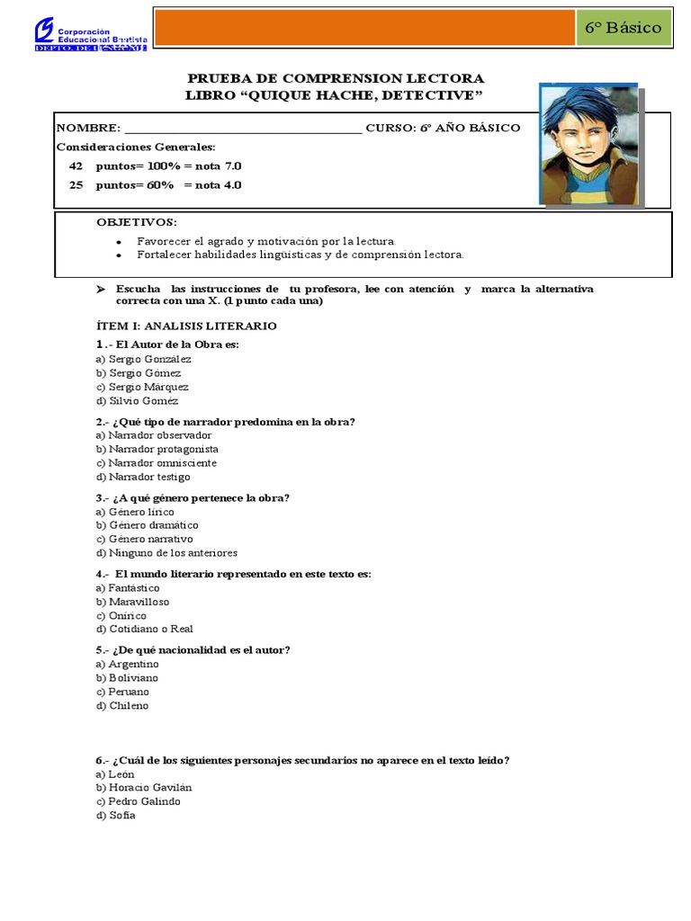 Prueba 6° Quique Hache, Detective Esta Sí | PDF