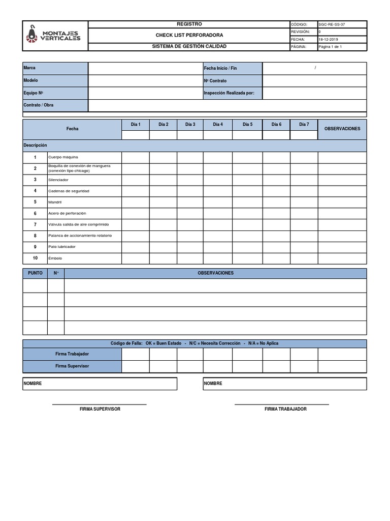 SGC-RE-SS-37 Rev 00 Check List Perforadora | PDF