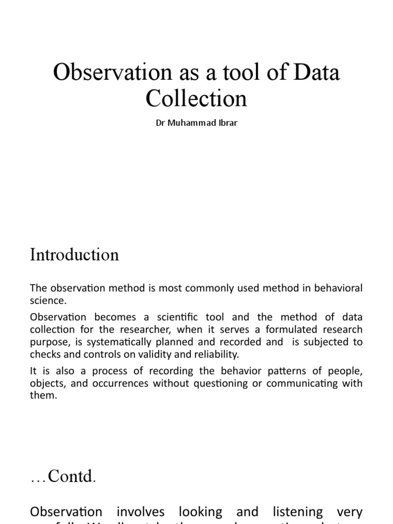 Lecture 11 Observation As A Tool of Data Collection | PDF | Observation ...