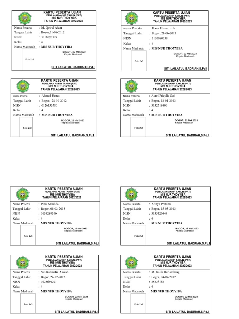 Kartu Ujian 2023 PAT Revisi PDF | PDF