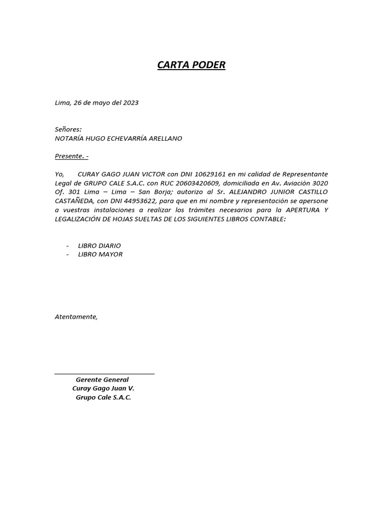 Carta Poder Simple - Notaría | PDF