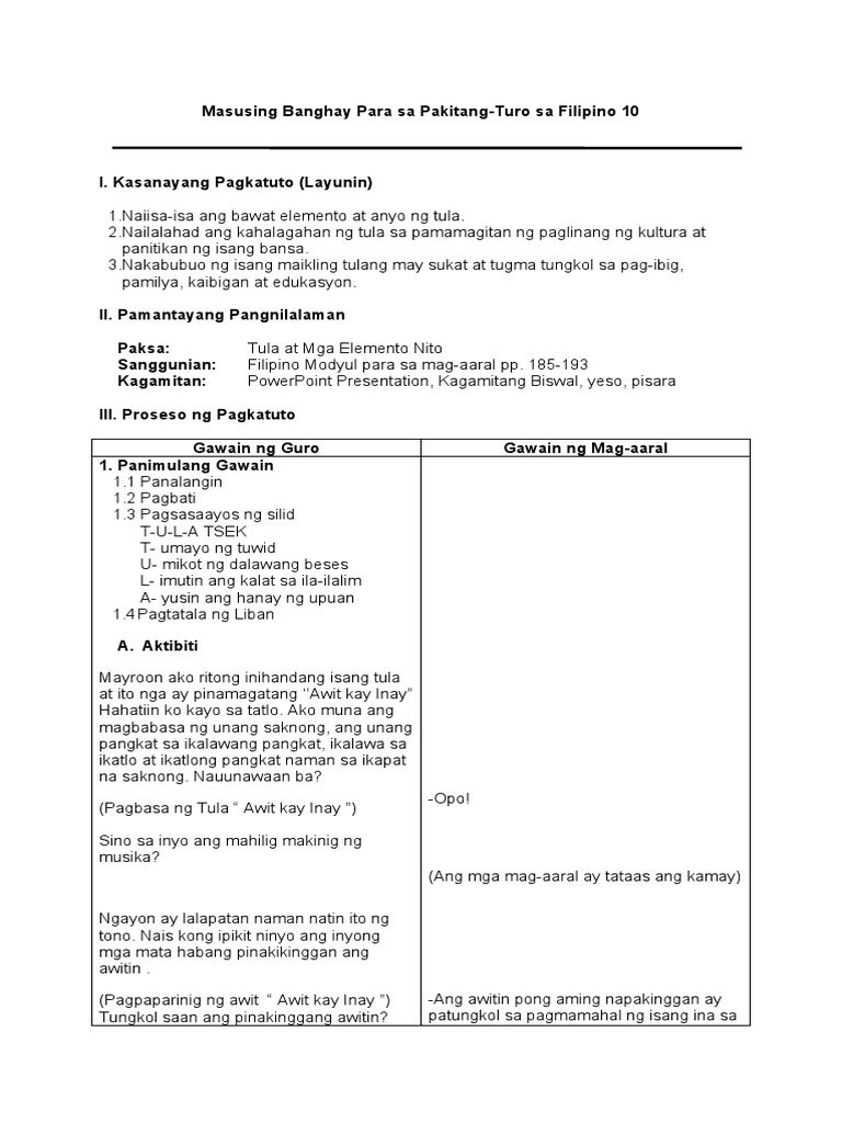 TH Local Demo Tula Lesson Plan | PDF