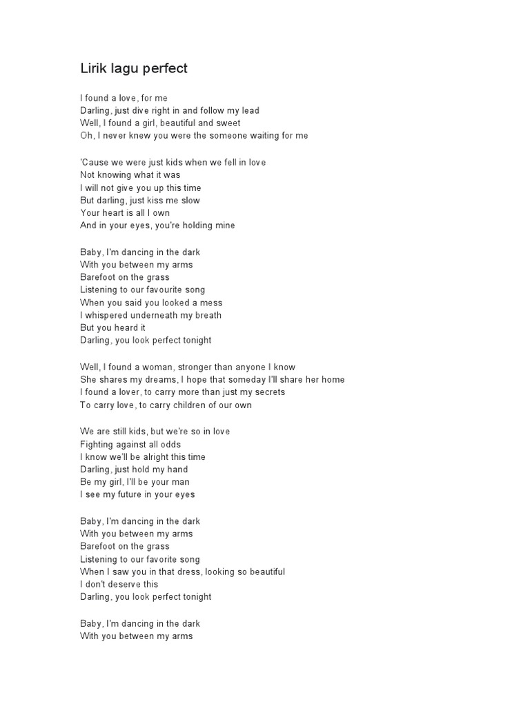 Lirik Lagu Perfect - Ed Sheeran | PDF