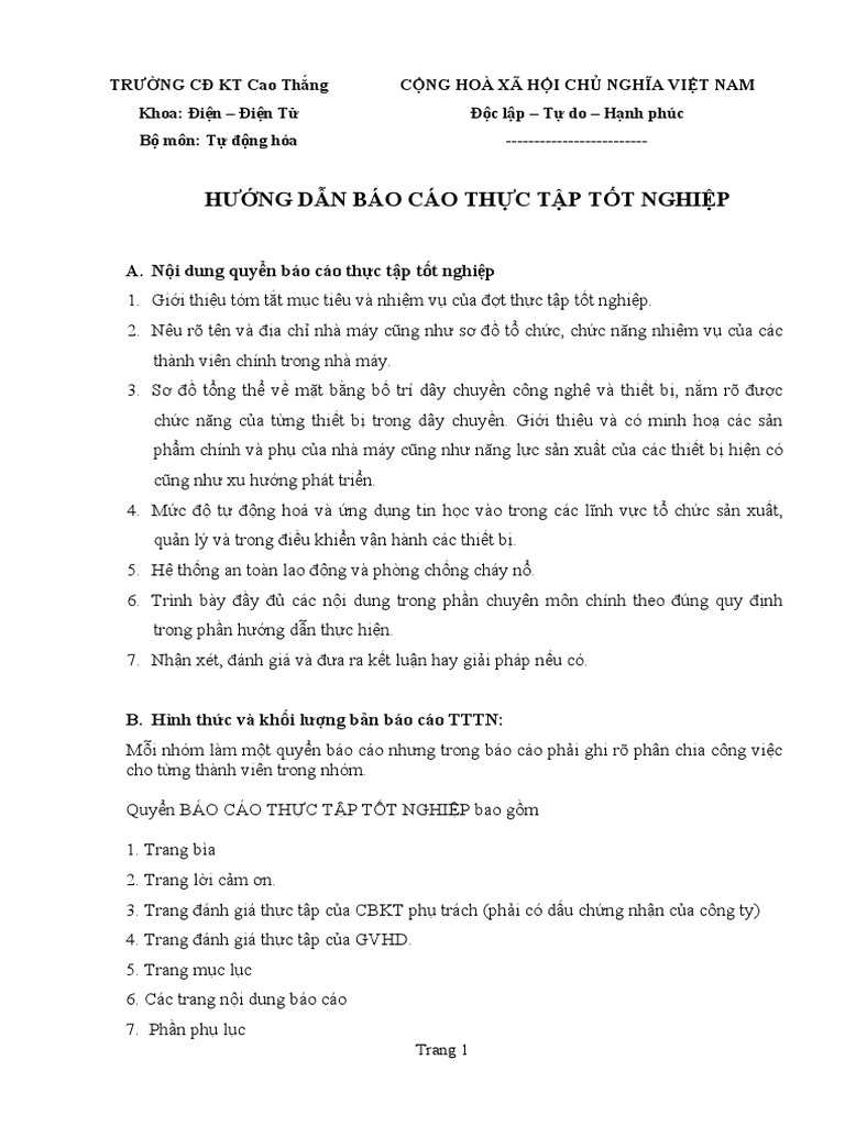 4-Huong Dan Bao Cao Thuc Tap Tot Nghiep | PDF