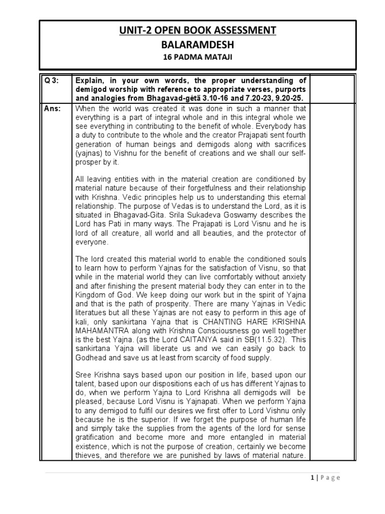 16 Padma Mataji - Unit 2 - Bhakti Sastri Open Book Assessment - 1st Question | PDF | Vishnu ...
