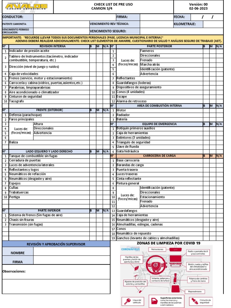 Checklist de Inspección Camión 3/4 | PDF | Camión | Tecnologías ...