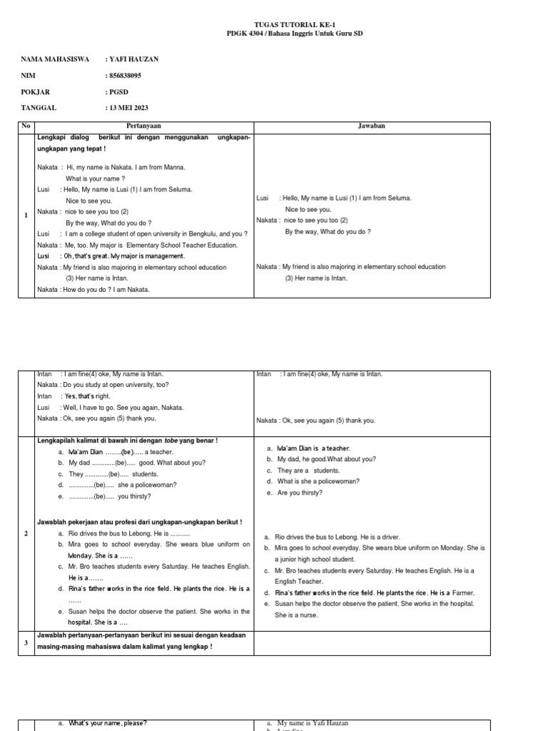 Tugas 1 Bing Guru SD 2023 - Yafi Hauzan | PDF