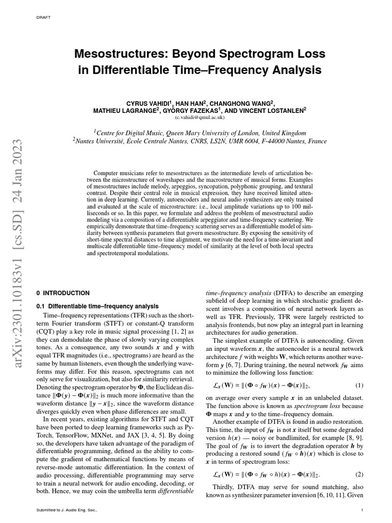 Mesostructures Beyond Spectrogram Loss In Differentiable Time Frequency Analysis Pdf 