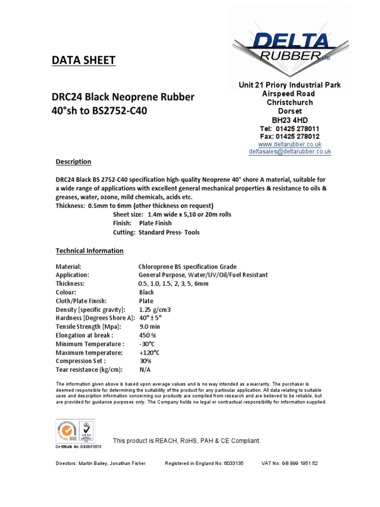 Neoprene Rubber Specifications BS 2752 | PDF | Density | Water