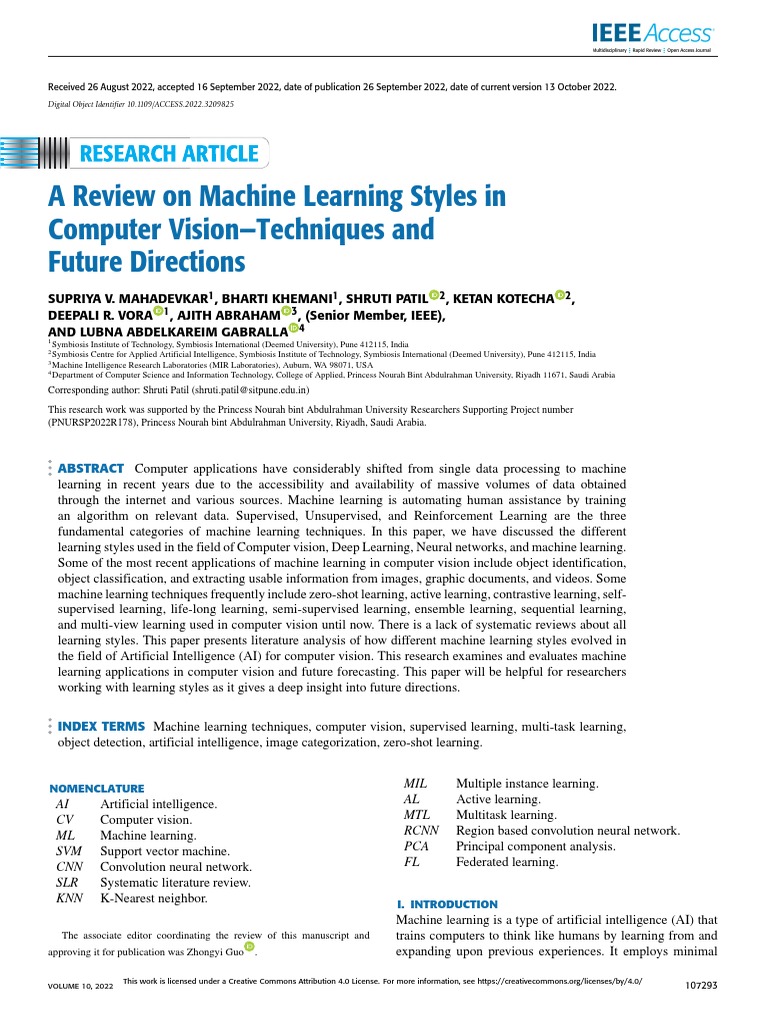 A Review On Machine Learning Styles in Computer VisionTechniques and ...
