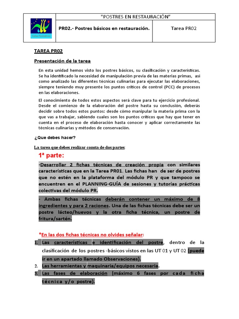 TAREA para PR02 Postres Basicos en Restauracion | PDF